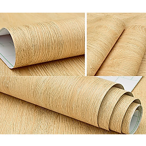 Self Adhesive Faux Yellow Oak Wood Grain Contact Paper for Kitchen Cabinets Shelves Drawer Cupboards Table Desk Arts and Crafts Decal 24x117 Inches