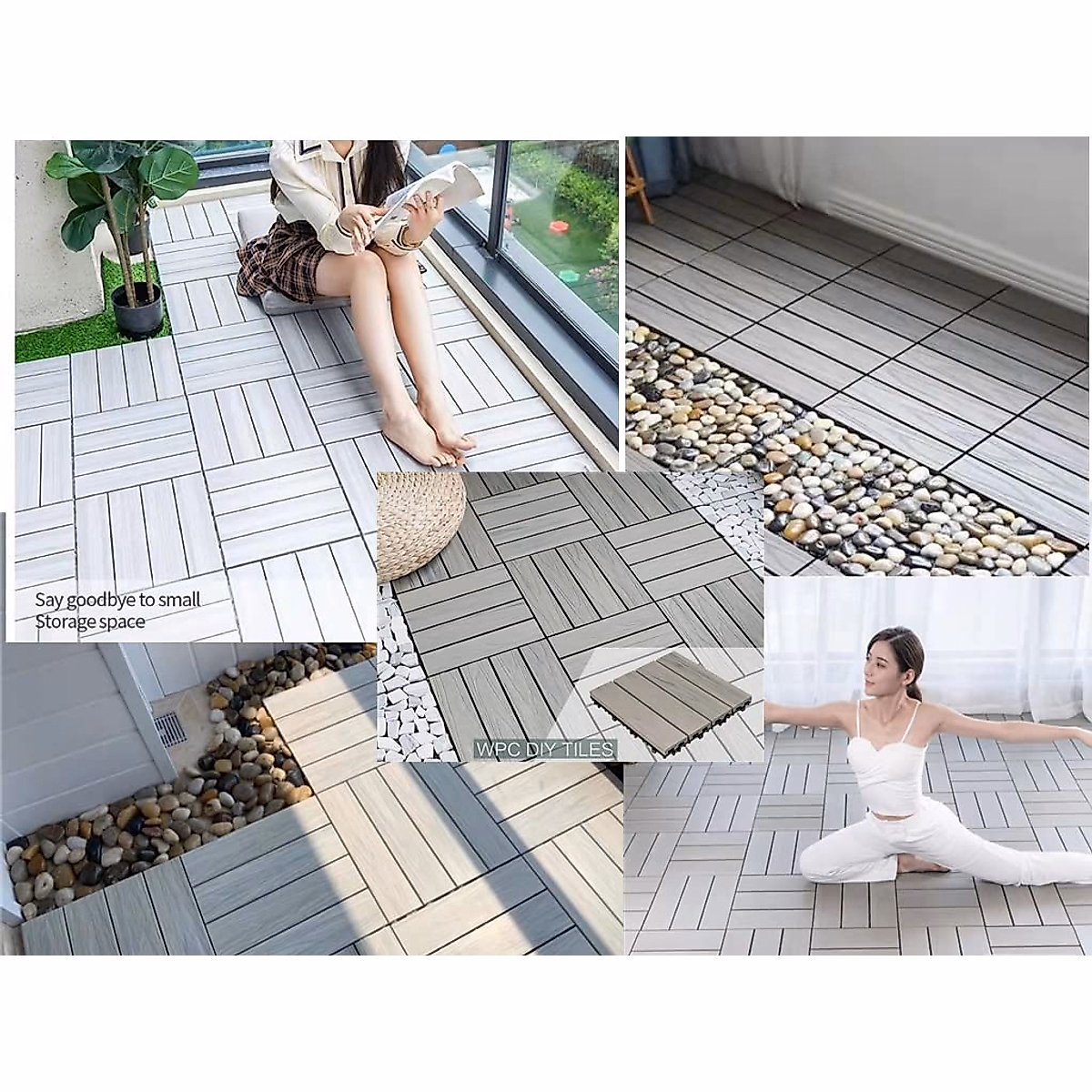 WPC Patio Deck Tiles,DIY Interlocking Decking Tiles, Floor Tile,Water Resistant Indoor Outdoor (9, 3D Organic White)