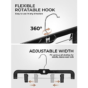 SMARTOR Pant Hangers & Skirt Hangers - Clips Hangers for Shorts, Shirts, Jeans, Dresses, Slacks, Coats, Clothes - Durable, Black Pant Hangers, Plastic Pant Hangers with Clips, Space Saving - 10 Pack
