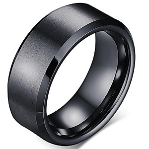 8mm Brushed Matte Black Titanium Stainless Steel Classical Simple Plain Ring Wedding Band (stainless-steel, 8)