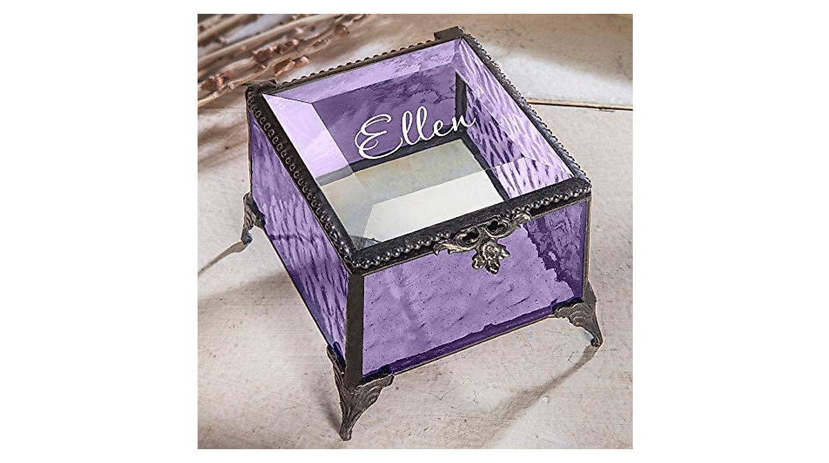 Personalized Purple Glass Jewelry Box - Handcrafted Gift for Her