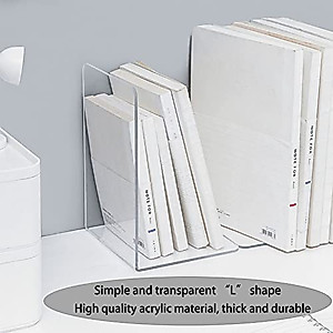 8 Pcs Book Ends Clear Bookends Acrylic Bookends for Shelves, Heavy Duty Bookends Plastic Bookends for Home Office Library Decorative,7 x 4.8 x 4.8 INES