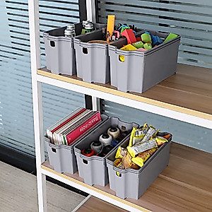 Ggbin Grey Plastic Stacking Storage Basket, Slim Pantry Basket Bins, 6 Packs