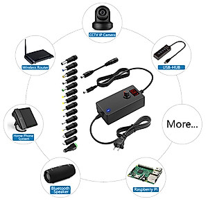 SHNITPWR 24W AC Adapter 3V ~ 12V 2A Universal Power Adapter 100V-240V AC to DC Converter 3V 4V 4.5V 5V 6V 8V 9V 10V 12V Adjustable Power Supply 500mA 1A 1.2A 1.5A 2A with 14 Tips Polarity Converter