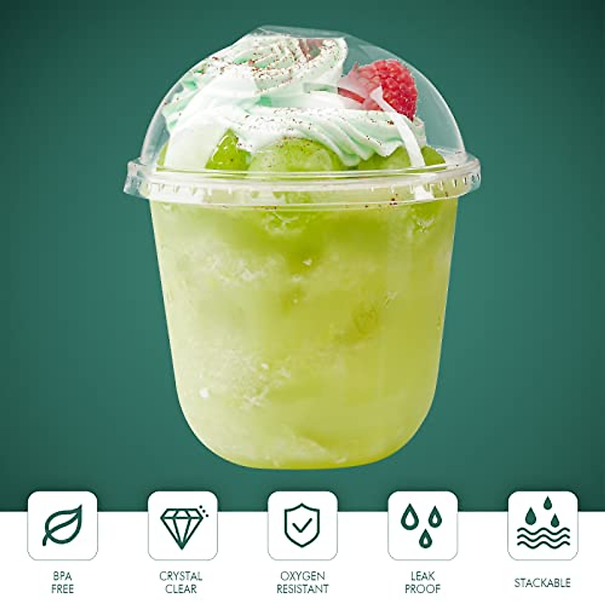 PartyMars [50 Set] 10oz Ice Cream Cups With Dome Lids - For Ice Cream Cups, Snack bowl, yogurt con granola and Take Away Food Container and Desserts