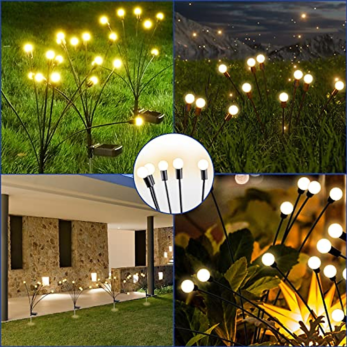 2 Pack 10 Head Solar Powered Firefly Lights, Outdoor Waterproof Starburst Swaying Garden Lights, Swaying When Wind Blows Solar Garden Lights, 10 LED Path Landscape Outdoor Decorative Lights