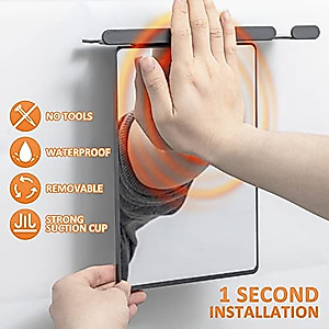 SWAMTIK Shower Mirror Fogless for Shaving with Razor Holder, Large Anti Fog Mirror Fogless Suction Wall Mounted NO-Drilling & Removable, Shatterproof & Waterproof - Men and Women (Grey)