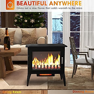 HOMCOM 24" Electric Fireplace Stove, Freestanding Fire Place Heater with Realistic Logs Flame, Adjustable Temperature, Overheat Protection, 1000W/1500W, Black
