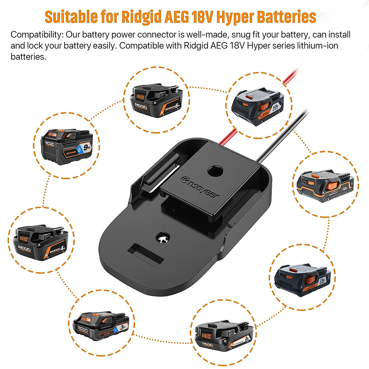 Power Wheel Adapter with Fuse & Switch, Secure Battery Adapter for Ridgid AEG 18V Hyper Lithium Battery, with 12 Gauge Wire,Good Power Convertor for DIY Ride On Truck,Robotics,RC Toys and Work Lights