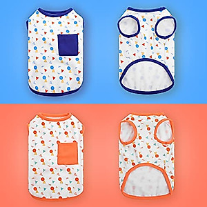 Preferhouse 2 Pieces Dog T-Shirt Dog Cat Geometry Print Vest with Pocket Puppy Kitten Tee Pet Apparel Summer Breathable T-Shirts Suitable for Small and Medium Pets (X-Large, White)