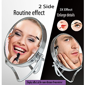 WMugthome Two-Sided 4-In/6-in with Handle Portable Round Makeup/Travel/Desk Mirror with 1X and 3X Magnification(Silver, 6inch)