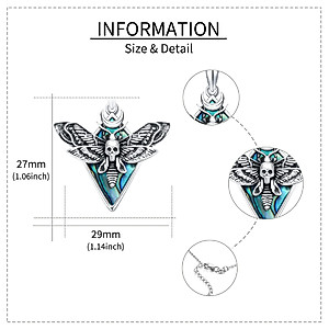CUPENDA Moth Necklace Sterling Silver Death Skull Moth Pendant Necklace Gothic Jewelry Gift for Women Men