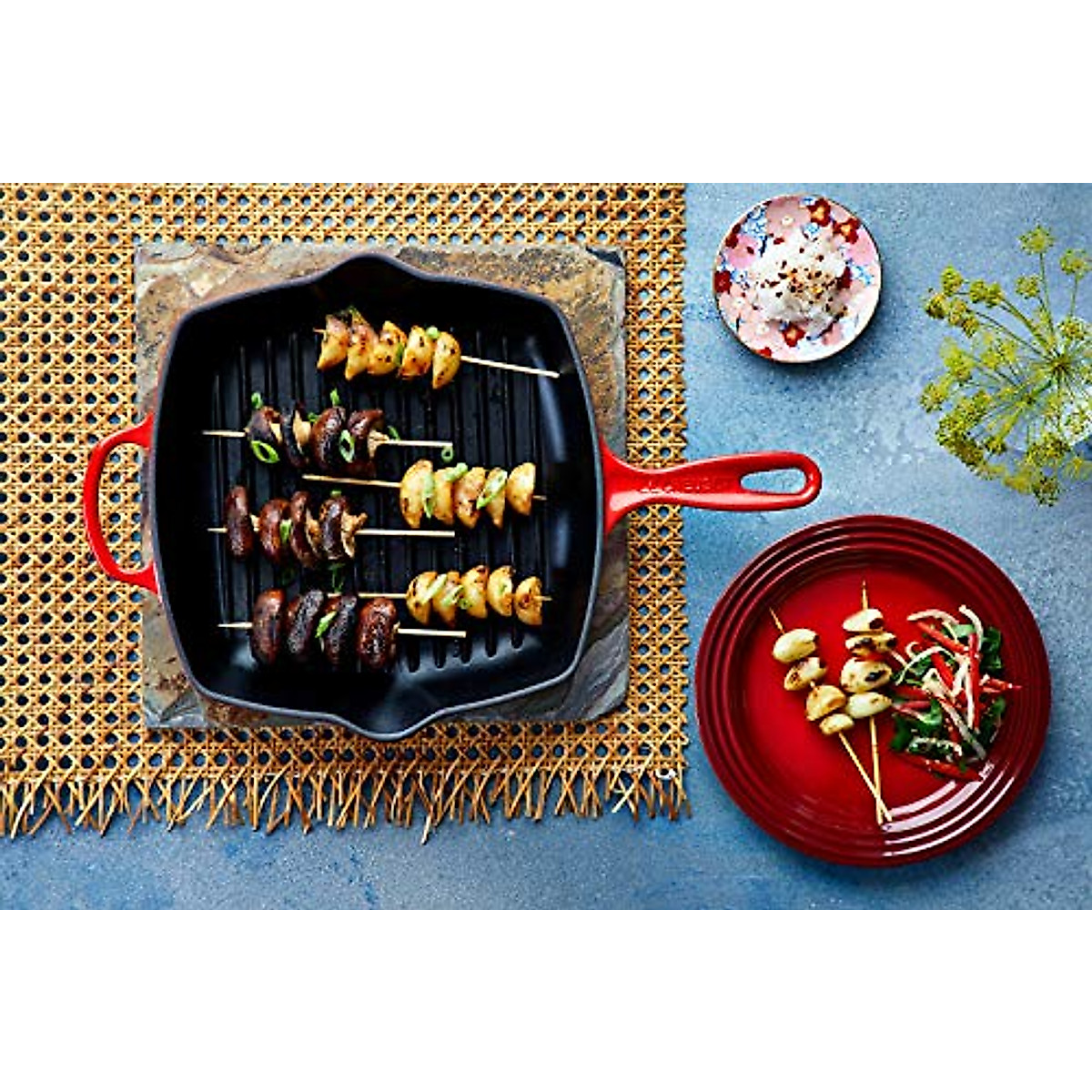 Le Creuset Enameled Cast Iron Signature Square Skillet Grill, 10.25", Cerise