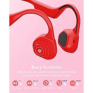 VIDONN Open-Ear Headphones, Air Conduction Wireless Earphones, Sweat Resistant Sport Bluetooth Earphones for Workouts and Running -Doesn't Hurt Your Ears-Long Battery Life-Built-in Mic (Red)