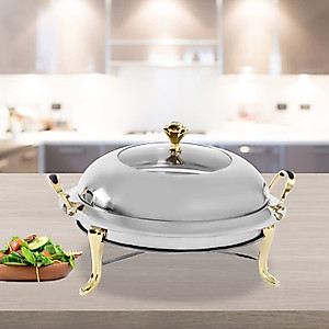 Fetcoi Round Chafing Dish, 3.17QT Stainless Steel Buffet Warmer Tray with Lid and Chafing Fuel Holder for Kitchen Party Dining Buffet Catering Event Parties (Gold)