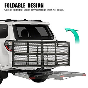 Trailer Hitch Cargo Rack, 60 x 24 x 14 Inch Folding Hitch Mount Cargo Carrier with High Side Rails for RV Truck SUV Van, 500 lbs. Capacity, 2" Receiver, Black