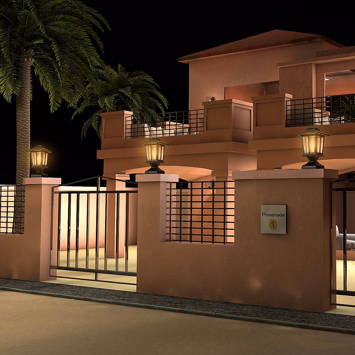 Metal Solar Post Lights Outdoor, Waterproof Fence Post Lights Solar Powered, Wood 4X4 Solar Post Cap Lights, Solar Deck Post Lights Decorations Patio Porch Railing, 2 Pack (5.5x5.5x9.8 inch)