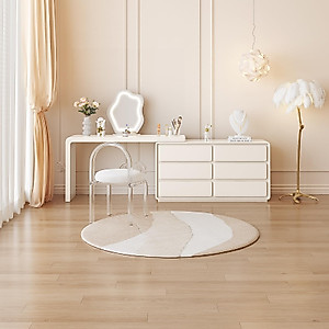 Guyii Makeup Vanity Set, Extendable Vanity Table with 6 Drawers, Modern Dressing Table with LED Makeup Mirror and Chair, Girl's Dresser, Bedroom Dresser