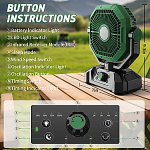 Minlebao Portable Camping Fan with LED Lantern,20000mAh Battery Operated,7-In Rechargeable Fan,Remote Control & Strong Hook & Rotate Head,8 Adjustable Speed, Tent FanTable Fan for Camping Fishing