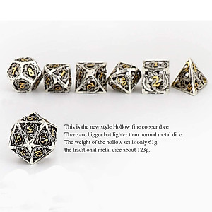 Pure Copper Hollow Metal Dice Set DND dice Dungeons and Dragon d&d polyhedral dice RPG dice with Role Playing Games dice Metal Box