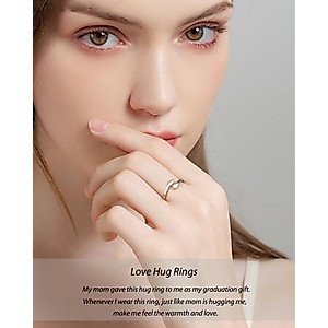 Hug Ring Sterling Silver Adjustable - White Gold/18K Gold/Rose Gold Plated Couple Hug Ring Hugging Rings for Women Mens Wedding Band Rings Wrap Around Hand Jewelry for Teen Girls Sizes 5-9