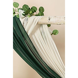 SHERWAY 2 Panels Chiffon Fabric Drapery Wedding Arch Drapes, Party Backdrop Curtain Panels, Ceremony Reception Swag Decoration (27 x 216 Inch, Hunter Green & Ivory)