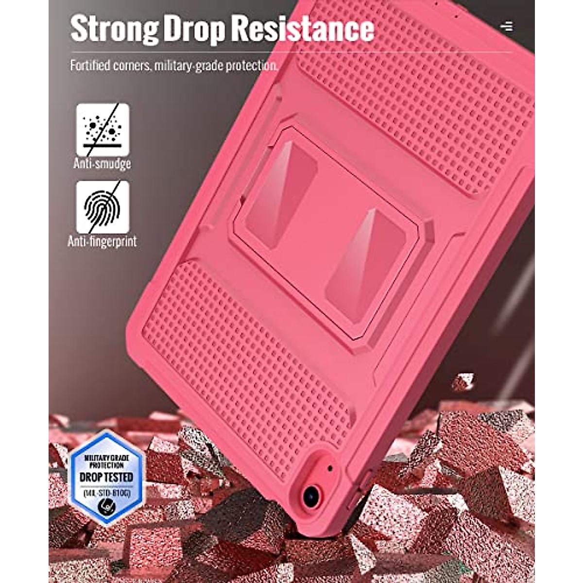 MoKo Case for iPad 10th Generation 10.9 inch 2022, Shockproof Dual Layer Full Body Cover with Kickstand for Kids and Built-in Screen Protector for iPad 10th Gen 2022, Support Touch ID, Watermelon Red