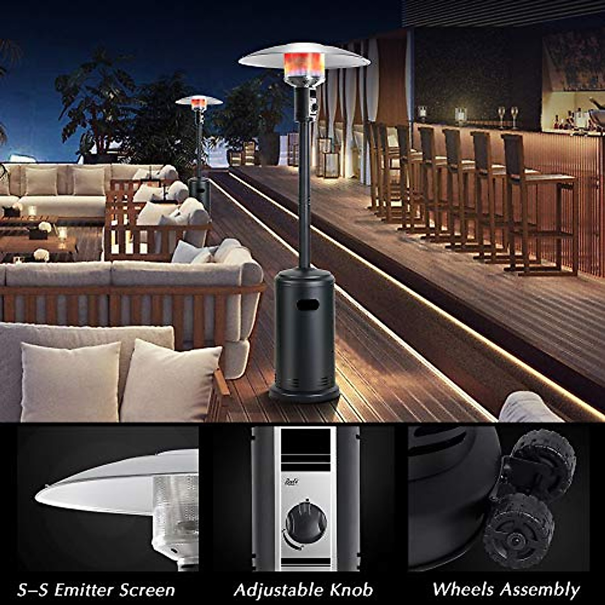 Patio Heater BALI OUTDOORS Outdoors Gas Patio Heaters Tall Standing Patio Heater Commercial Outdoor Heater (Black)