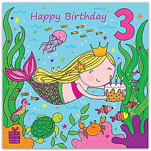 Twizler 3rd Birthday Card Girl Mermaid - Age 3 Birthday Card – Girls Birthday Card Age 3 – Happy Birthday Card 3 Year Old Girl - Childrens Birthday Cards – Happy Birthday Card Girl – Card Age 3 Girl