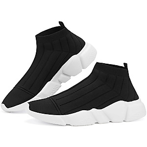 Santiro Men's Running Shoes Breathable Knit Slip On Sneakers Lightweight Athletic Shoes Casual Sports Shoes Black 8 US