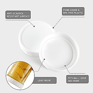 [10 Pack] WIDE Mouth Mason Jar Lids for Ball, Kerr and More - White Plastic Storage Caps for Mason/Canning Jars - Leak-Proof