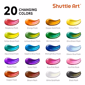 Shuttle Art Color Change Acrylic Paint, 20 Chameleon Colors Acrylic Paint, 60ml/2oz Bottles, Iridescent Paint for Artists, Beginners, Kids Painting & Crafting on Canvas, Rocks, Wood, Fabric, Ceramic