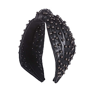 Pearly Knotted Women Headband Luxury Jeweled Leather Beaded Embellished Top Hairband Fashion Elegant Ladies Hair Band