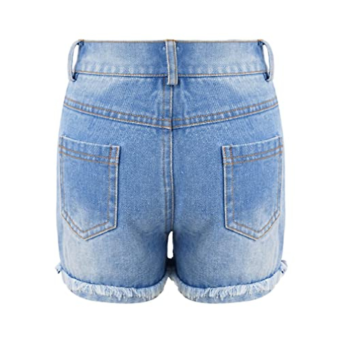 easyforever Girls Denim Shorts Stretch High Waisted Jeans Ripped Raw Hem Denim Shorts Cut Off Hot Pants with Pockets Light Blue 6 Years