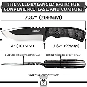 OERLA TAC DE-0014 Fixed Blade Outdoor Duty Knife 420HC Stonewashed Stainless Steel Field Knife Straight Camping Knife with G10 Handle Waist Clip EDC Kydex Sheath (Black)