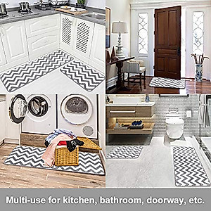Carvapet 2 Pieces Microfiber Chevron Non-Slip Soft Kitchen Mat Bath Rug Doormat Runner Carpet Set, 17"x48"+17"x24", Grey