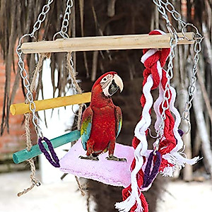 Besimple Pet Parrot Swing Hanging Ladder Colorful Climbing Toys with Hammock for Bird Ferret Parrot Rat Hamster Small Animal
