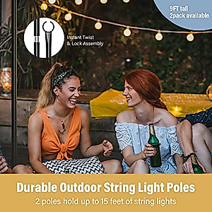 Ointo Garden String Light Pole - Outdoor Metal Poles with Hooks for Hanging String Lights - Garden, Backyard, Patio Lighting Stand for Parties, Wedding（2 Pack）