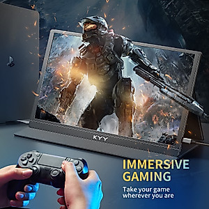 KYY 15.6'' Portable Monitor Bundle [K3 Black & K3-3 Grey] 1080P 4K FHD USB-C Laptop Monitor HDMI Computer Display HDR IPS Gaming Monitor w/Smart Cover & Dual Speakers, for Laptop PC Phone PS4 Xbox Swi