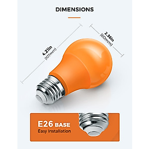 L LOHAS LED Halloween Orange LED Light Bulbs Outdoor, A19 9W(60W Equivalent) Orange Colored Light Bulb, E26 Base, Non-Dim, 4-Pack