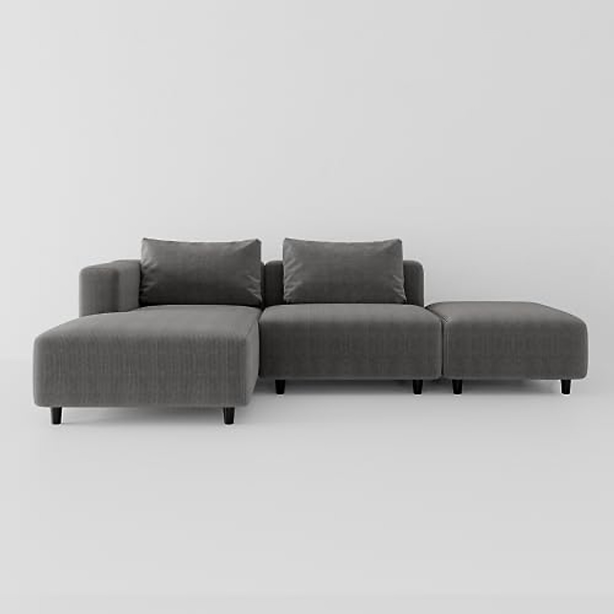 Acanva Soft Corduroy Sectional Modular Sofa Set, Modern L-Shaped Chaise Couch for Living Room, Apartment, Office, Small Spaces, Grey