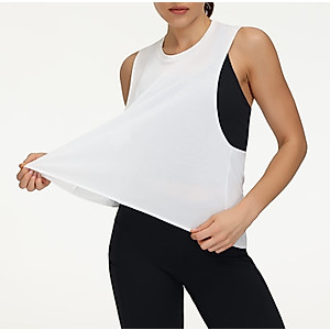 THE GYM PEOPLE Women's Open Cross Back Workout Tank Tops Loose Fit Sleeveless Yoga Running Shirts White