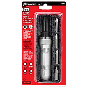 Powerbuilt 1/2 Inch Drive Impact Driver Set Extractor Tool, Slotted or Phillips Screwdriver Bits, Remove Rusted, Damaged Screws - 648002