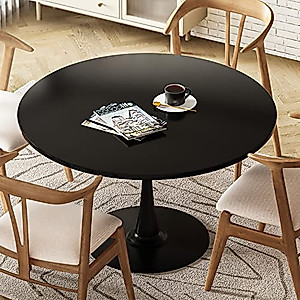 DKLGG Black Round, 42.1" Tulip Kitchen Dining 4-6 People with MDF Top & Pedestal Base, Mid-Century End Leisure Coffee Office Living Room Table