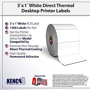 800530-105 Compatible KENCO® Brand 3 inch x 1 inch with perf Direct Thermal Labels to fit Eltron or Zebra Printers. 1 in. Core, 1,380 Labels Per Roll, 12 Rolls Per Case