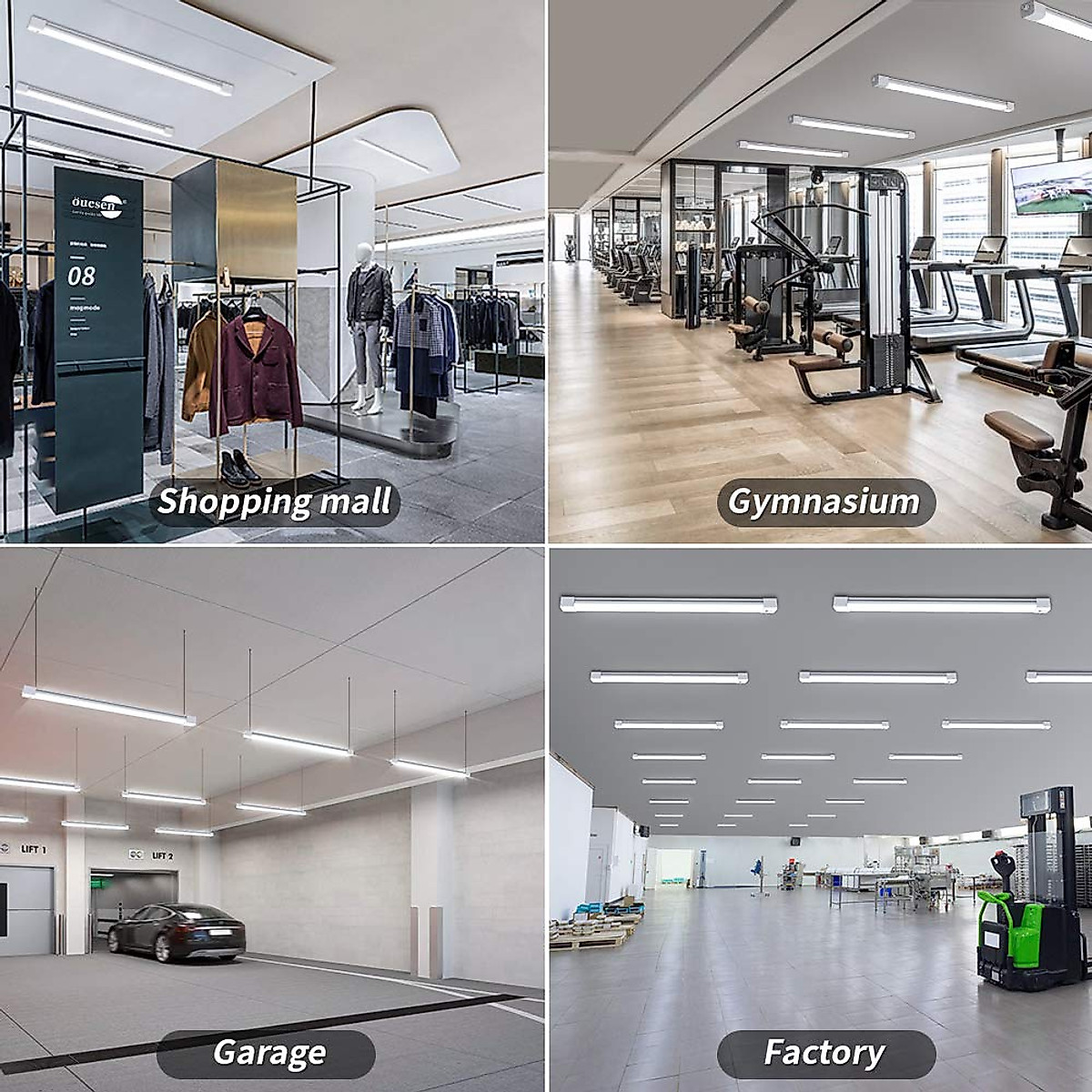 LED Shop Light Fixture 4FT Plug in Ceiling Lights Linkable LED Tube Light 5000K Plug in Light Fixture for Bathroom Garage Overhead with ON/Off Switch