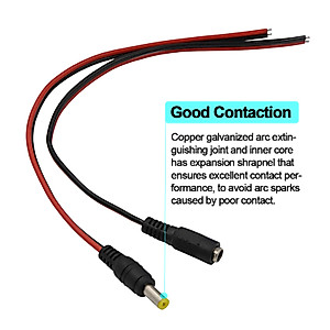 MILAPEAK (Real 18AWG 43x2pcs Copper Strands 20 Pairs DC Power Pigtail Cable, 12V 5A Male & Female Barrel Connectors for CCTV Security Camera and Lighting Power Adapter (2.1mm x 5.5mm, Ultra Thick)