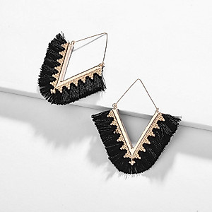 Statement Tassel Earrings, Delicate Bohemian V Shap Tassel Hoop Earring Elegant Fringe Drop Dangle Earrings for Women