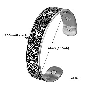 cooltime Ancient Nordic Tree of Life Odin's Raven Magnetic Bracelet Cuff (silver black)