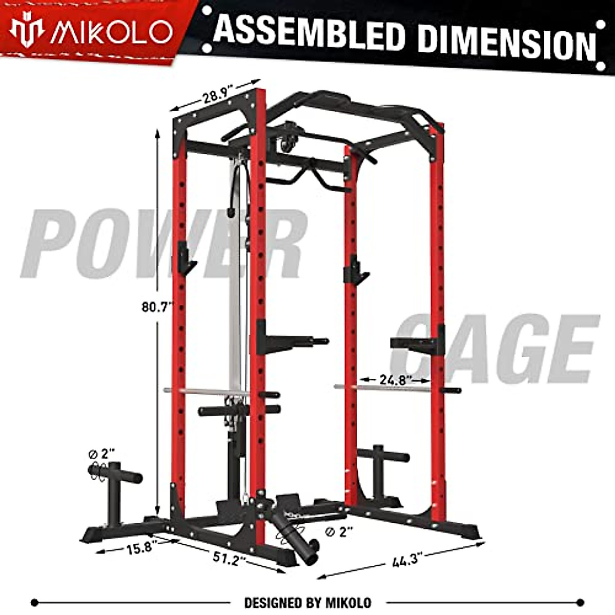 Mikolo Power Cage, Power Rack with LAT Pulldown, 1200 Pounds Capacity Workout Cage with More Training Attachments, Squat Rack for Home Gym, F4-301